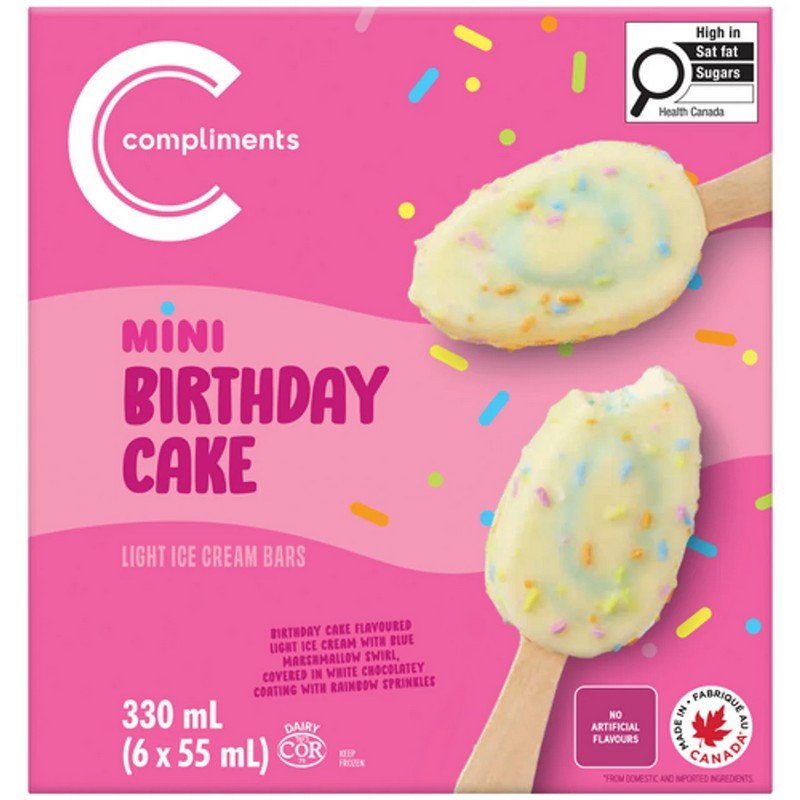 Compliments Mini Birthday Cake Light Ice Cream Bars 6 x 55 ml
